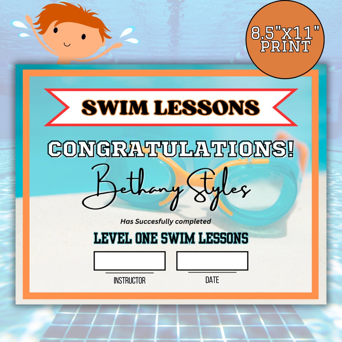 Editable Swim Lessons Certificate, Award Ceremony Certificate, End of ...