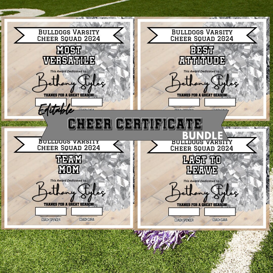 Editable Cheerleading Award Certificates, Award Ceremony Certificates ...