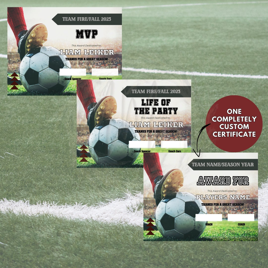 Editable Soccer Award Certificates, Award Ceremony Certificates, End of ...