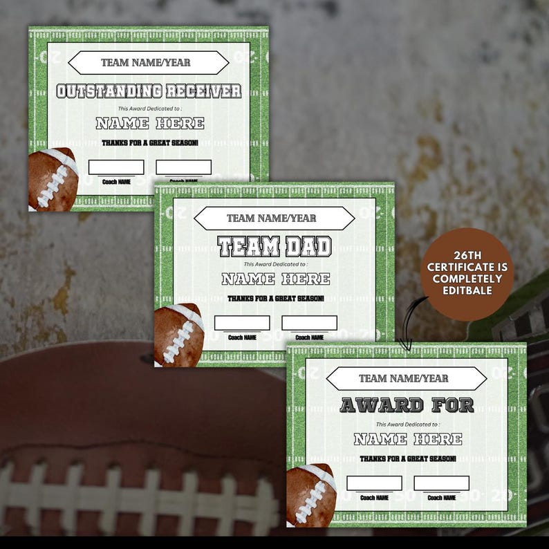 Editable Football Certificates, Football Awards, Football Team End of ...