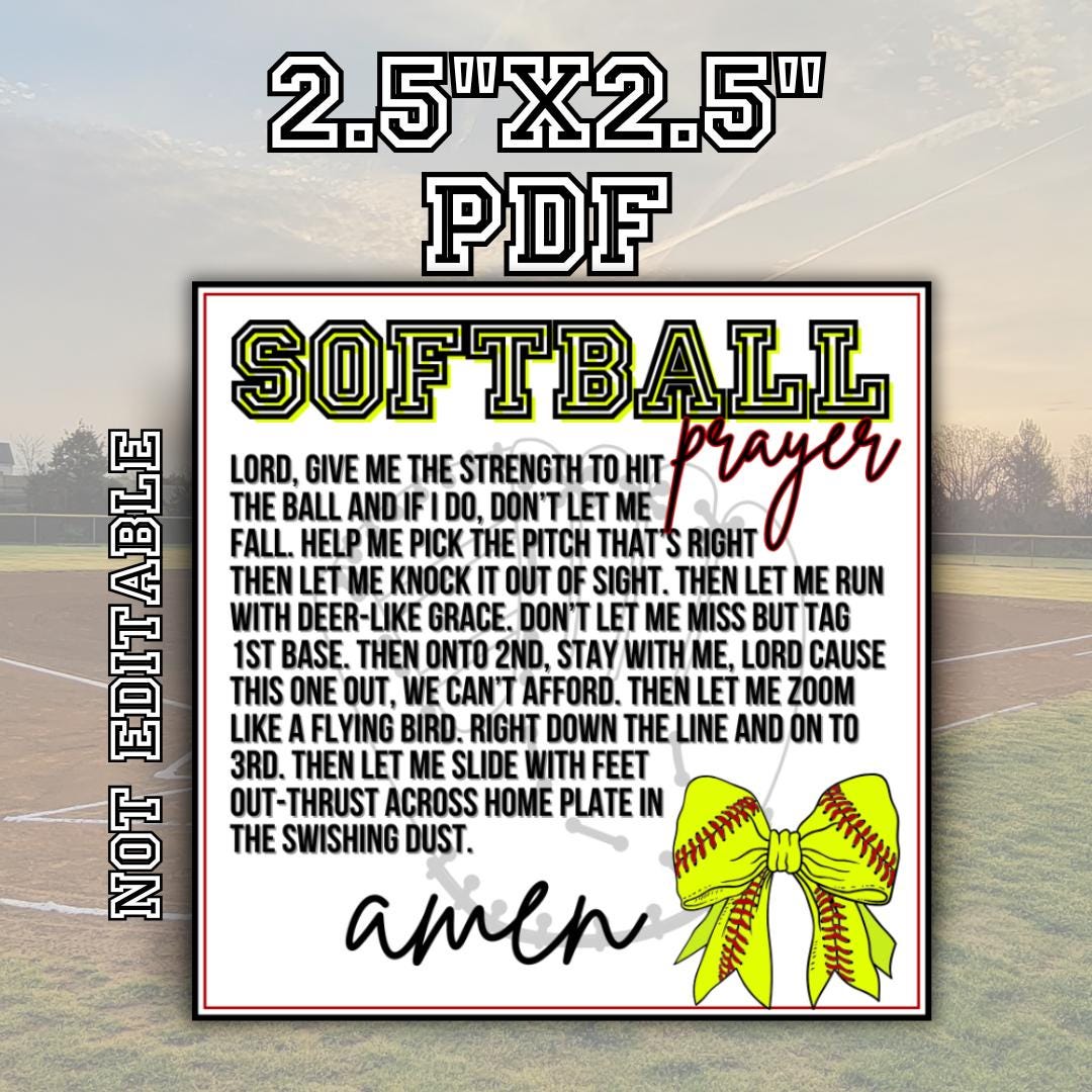 Softball Treat Tags, Prayer Tags, Softball Prayer, Game Day Prayer Tag ...