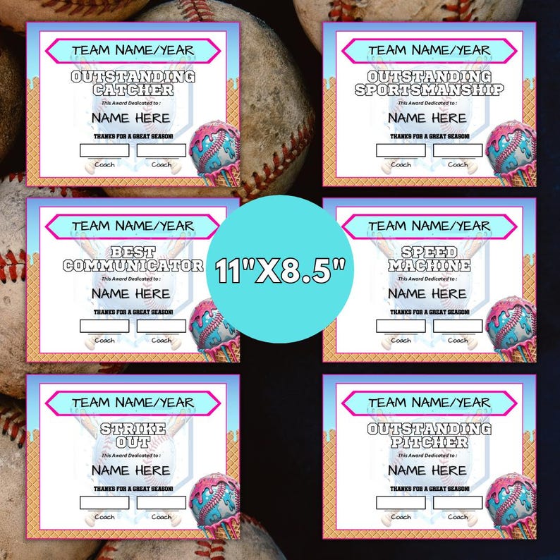 Editable Baseball Drip Award Certificates, Baseball Team Awards ...
