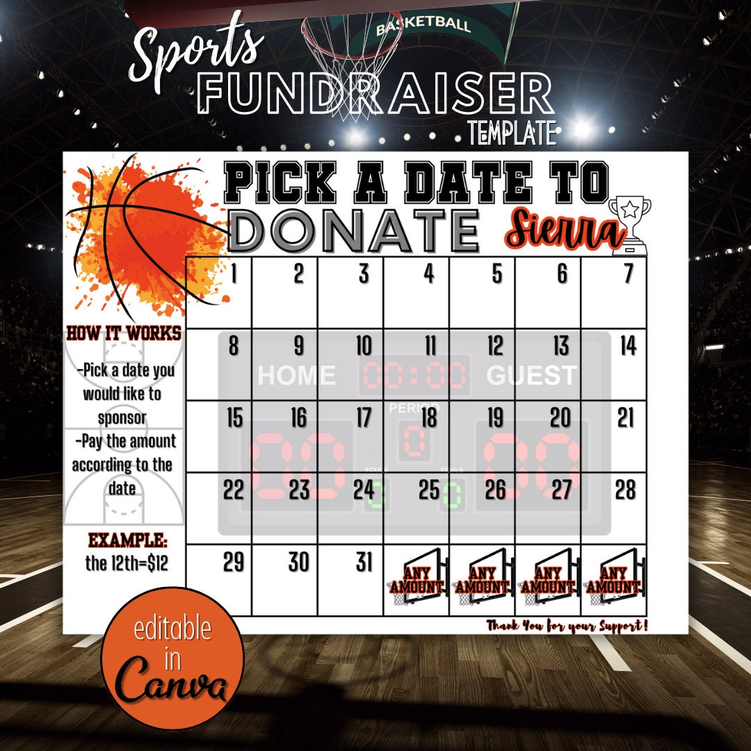 Basketball Pick a Date to Donate, Instant Download, Pay the Date ...
