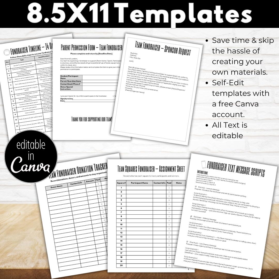 Sports Fundraiser Kit | Editable Canva Templates | Team Fundraising ...