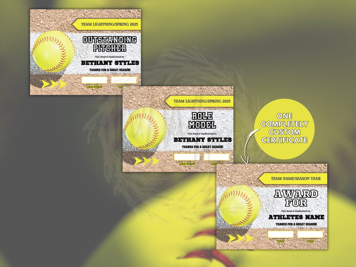 Editable Softball Award Certificates, Softball Team Awards, Softball ...