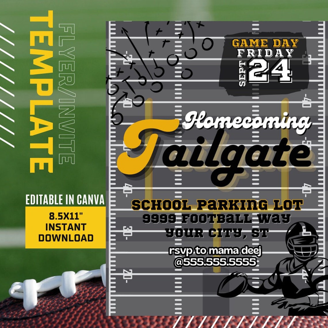 Football Tailgate Party Invitation, Editable Football Party Template ...