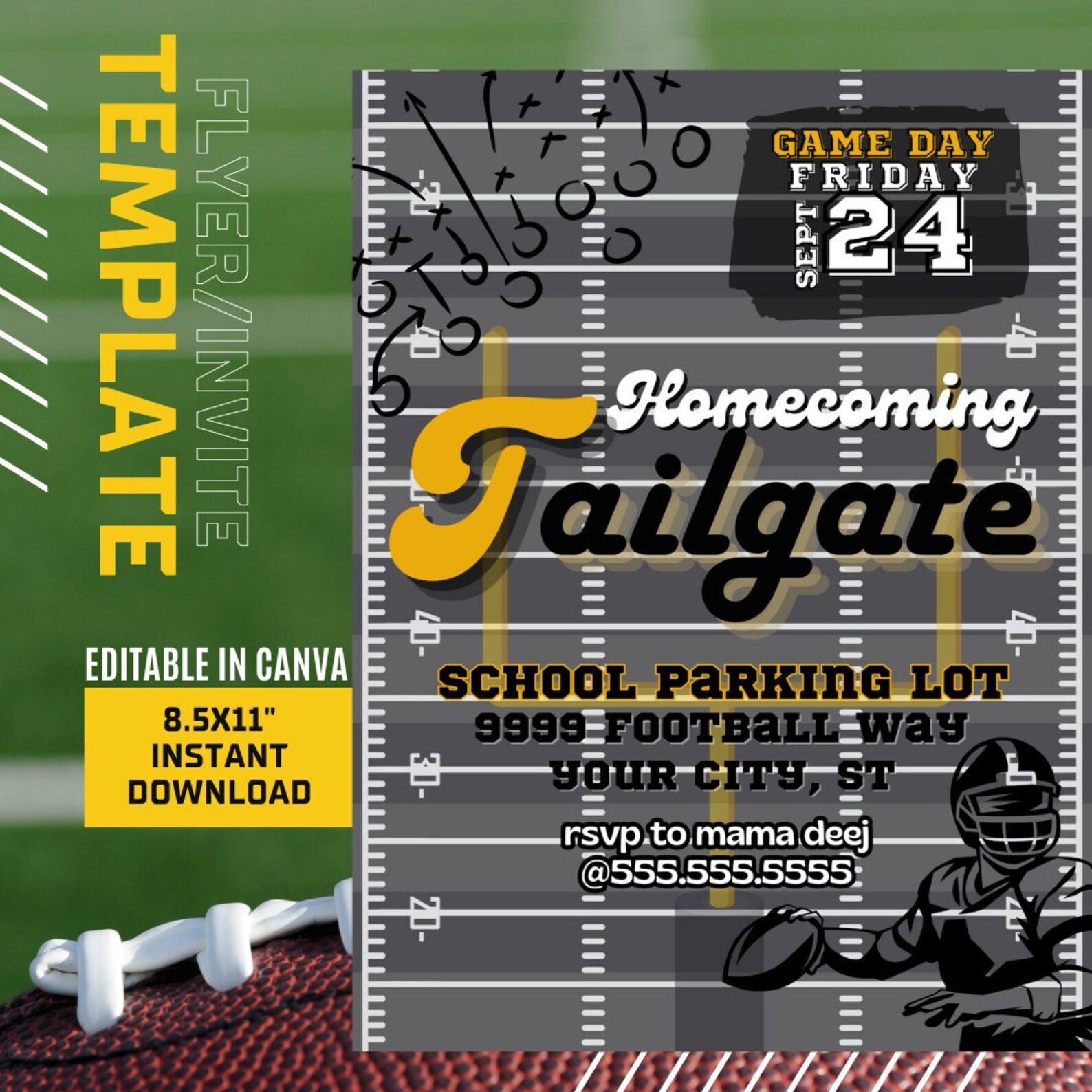 Football Tailgate Party Invitation, Editable Football Party Template ...