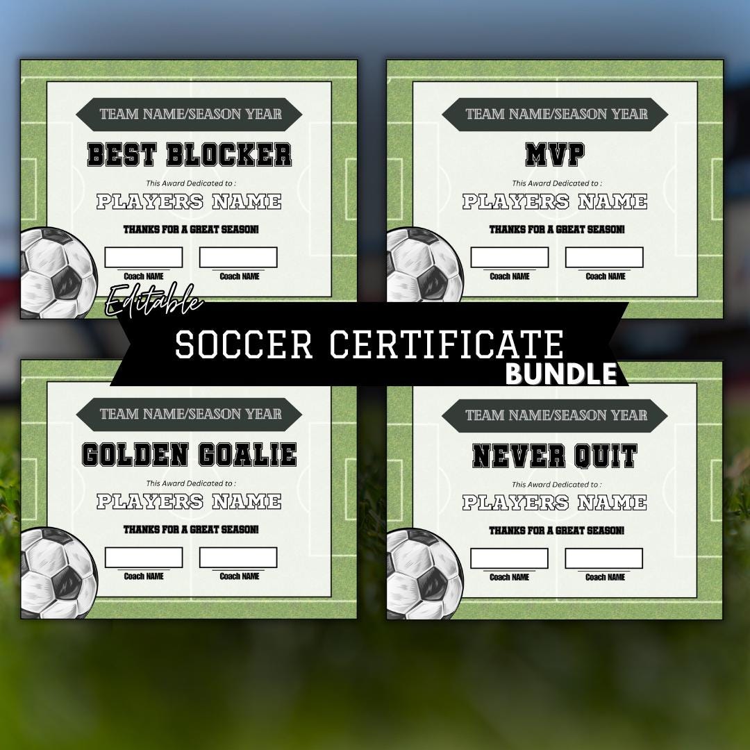 Editable Soccer Award Certificates, Soccer Team Awards, End of Season ...
