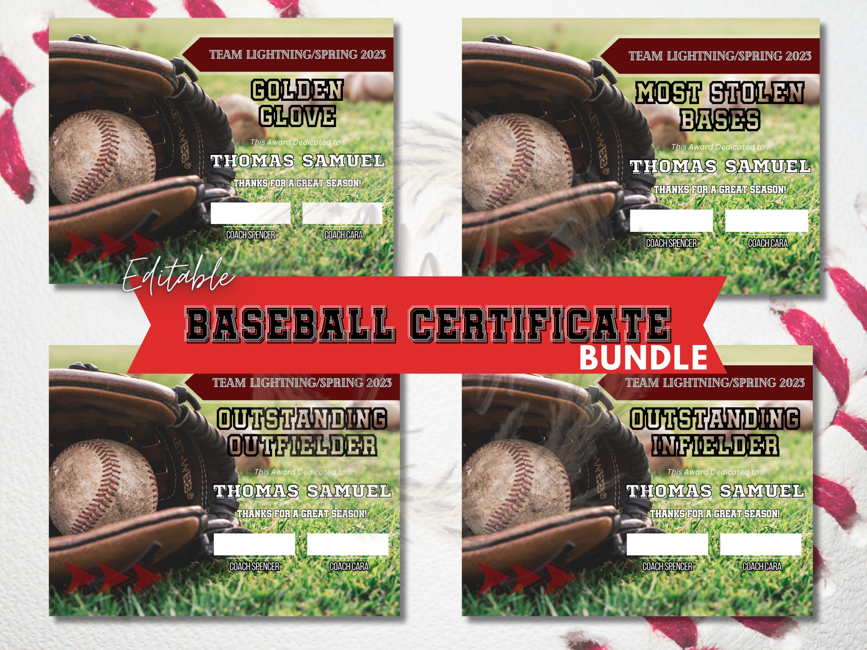 Editable Baseball Award Certificates, Award Ceremony Certificates, End ...
