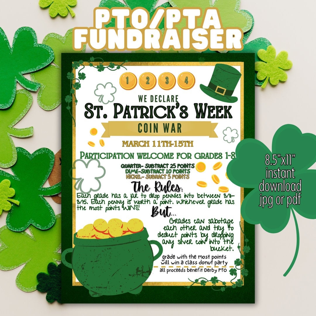Editable St. Patrick's Day Coin War Fundraiser, Lucky Money Maker, St ...