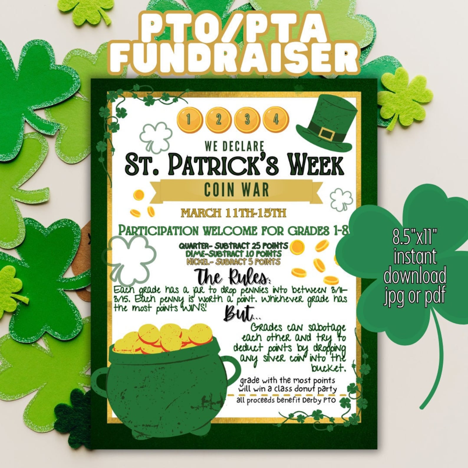 Editable St. Patrick's Day Coin War Fundraiser, Lucky Money Maker, St ...