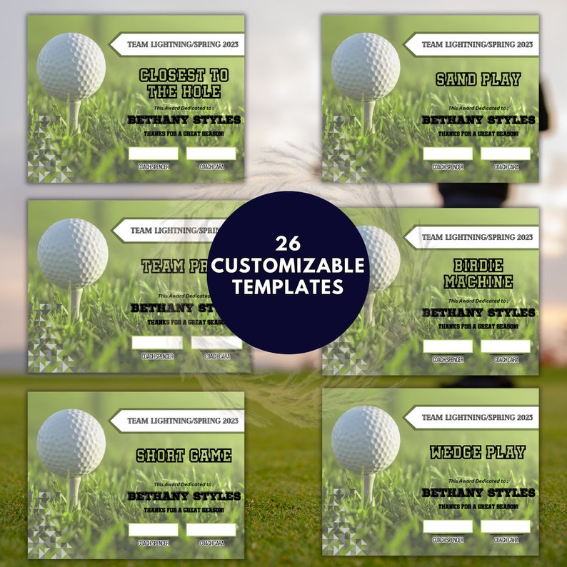 Editable Golf Award Certificates, Award Ceremony Certificates, End of ...