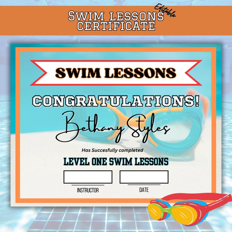 Editable Swim Lessons Certificate, Award Ceremony Certificate, End of ...