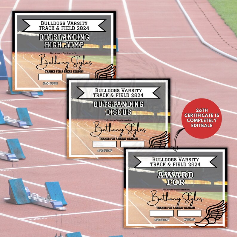 Track & Field Award Certificate Editable Award Ceremony Printable End ...