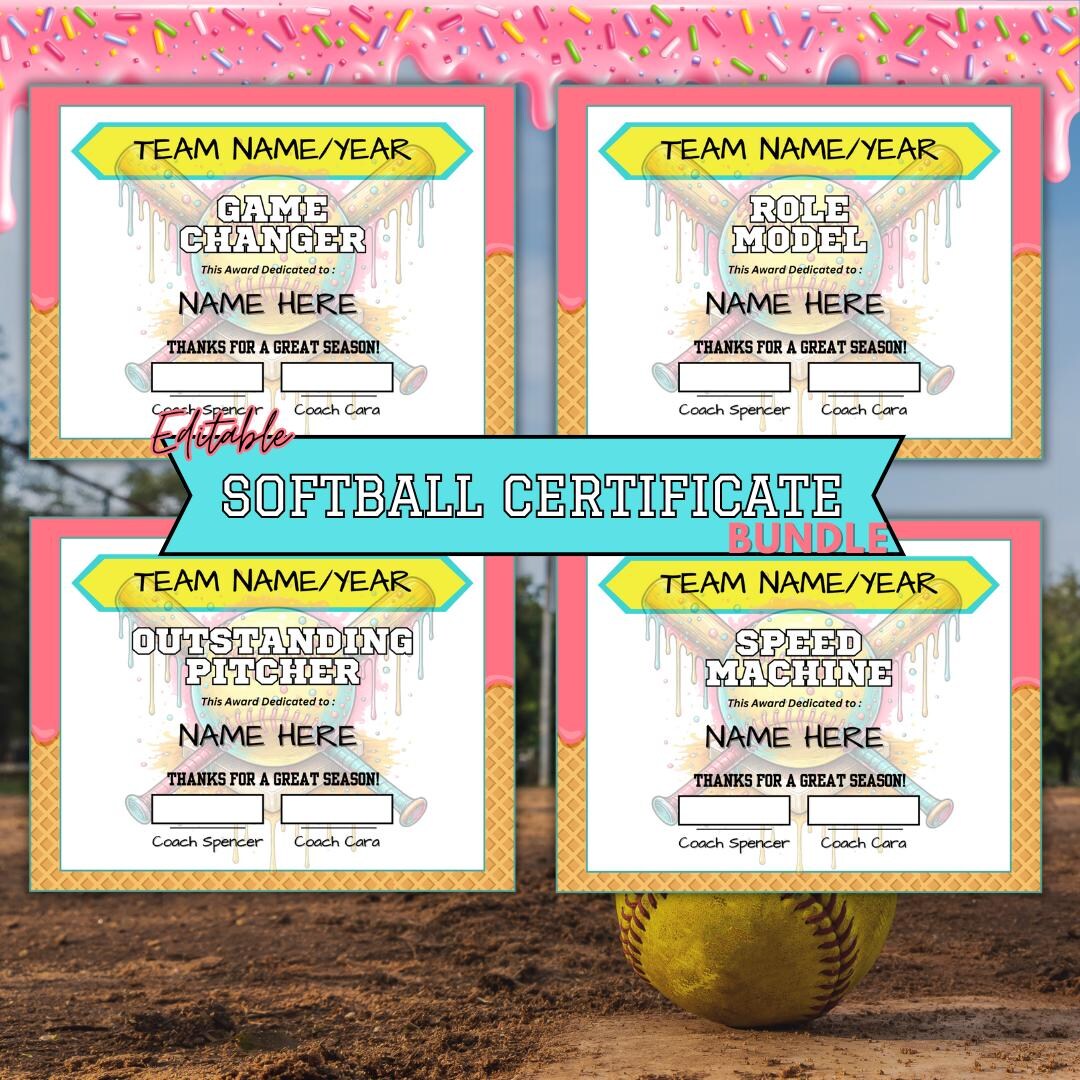 Editable Softball Drip Award Certificates, Softball Awards, Softball ...