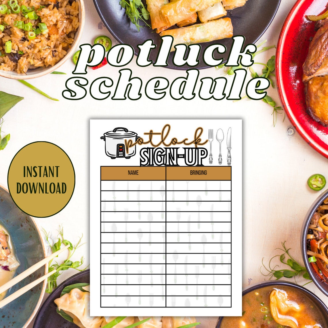 Potluck Sign up Sheet Church Potluck Sign up PDF Work - Etsy