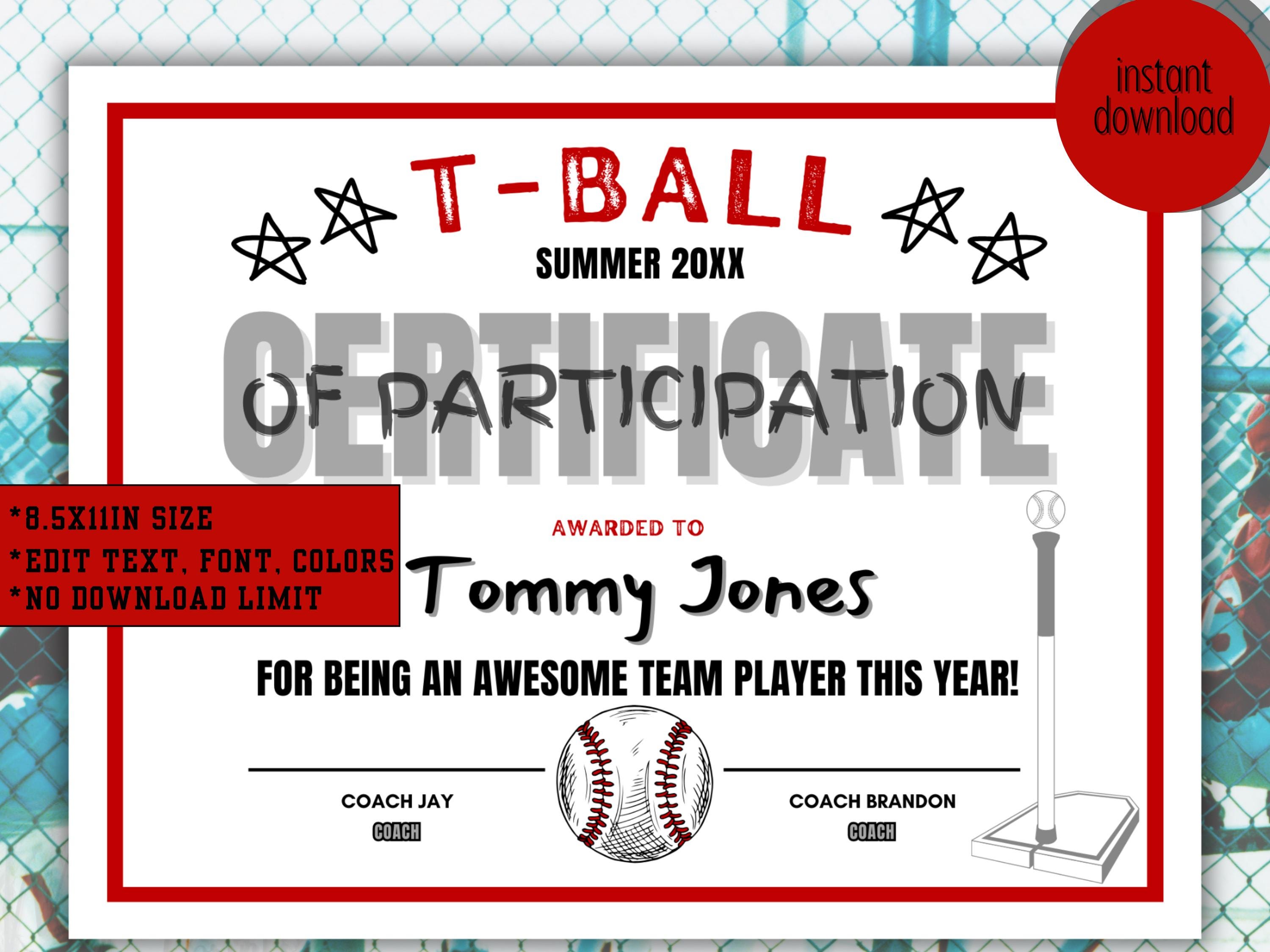 Editable Baseball Award Certificates, Baseball Team Awards, Baseball ...