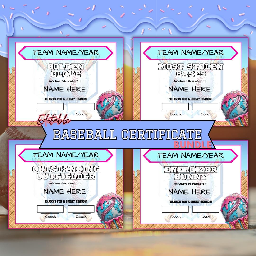 Editable Baseball Drip Award Certificates, Baseball Team Awards ...