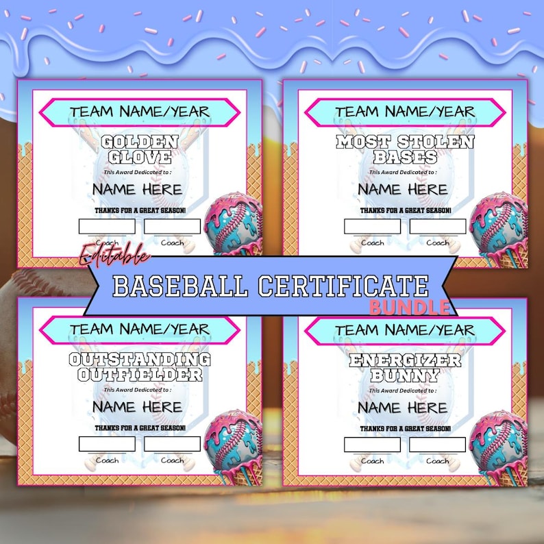 Editable Baseball Drip Award Certificates, Baseball Team Awards ...