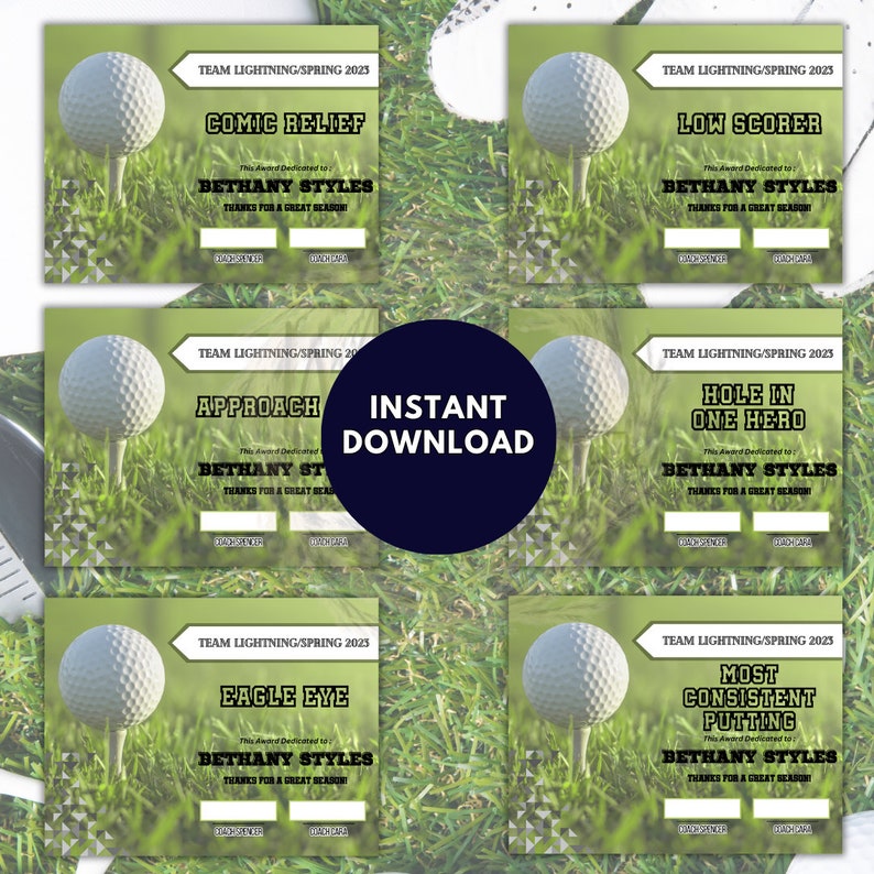 Editable Golf Award Certificates, Award Ceremony Certificates, End of ...