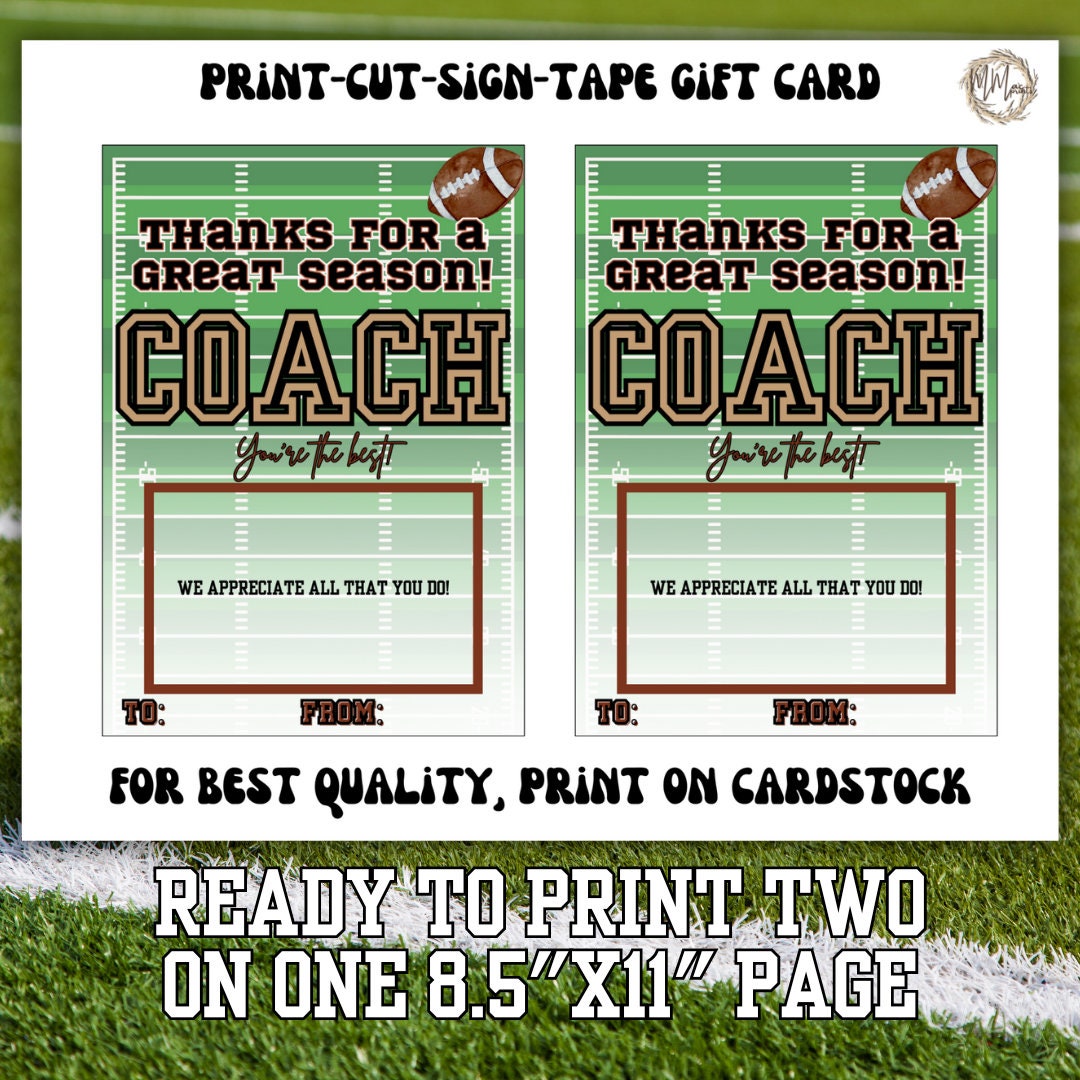 Football Coach Appreciation Gift Card Holder, Thanks for a Great Season ...