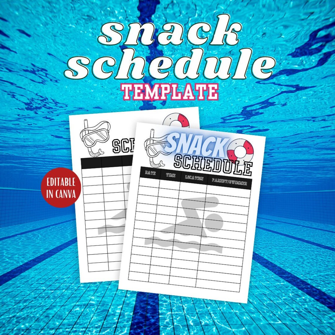 Editable Swim Team Snack Sign up Sheet, Swim Meet Schedule Canva ...