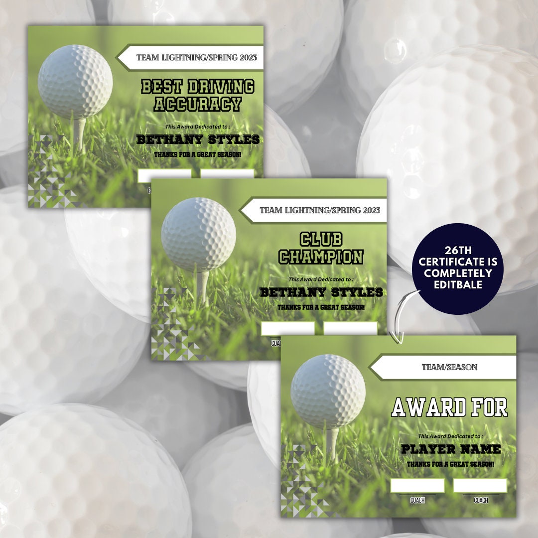 Editable Golf Award Certificates, Award Ceremony Certificates, End of ...