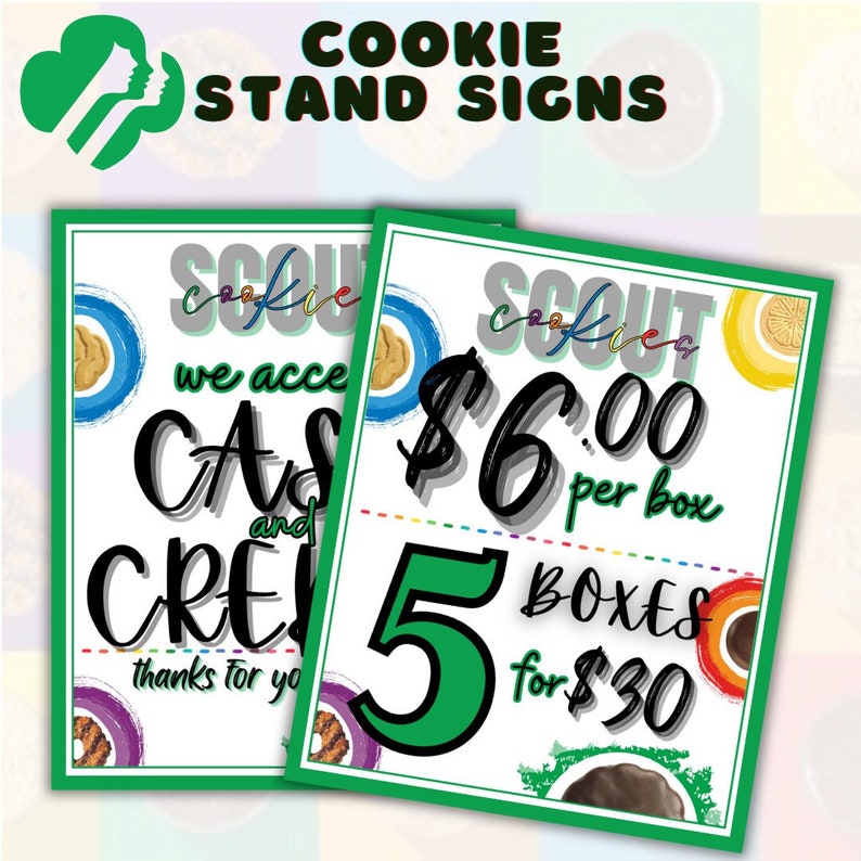Cookie Price Sign, 6 Dollars per Box 5 for 30, We Accept Payments Sign ...