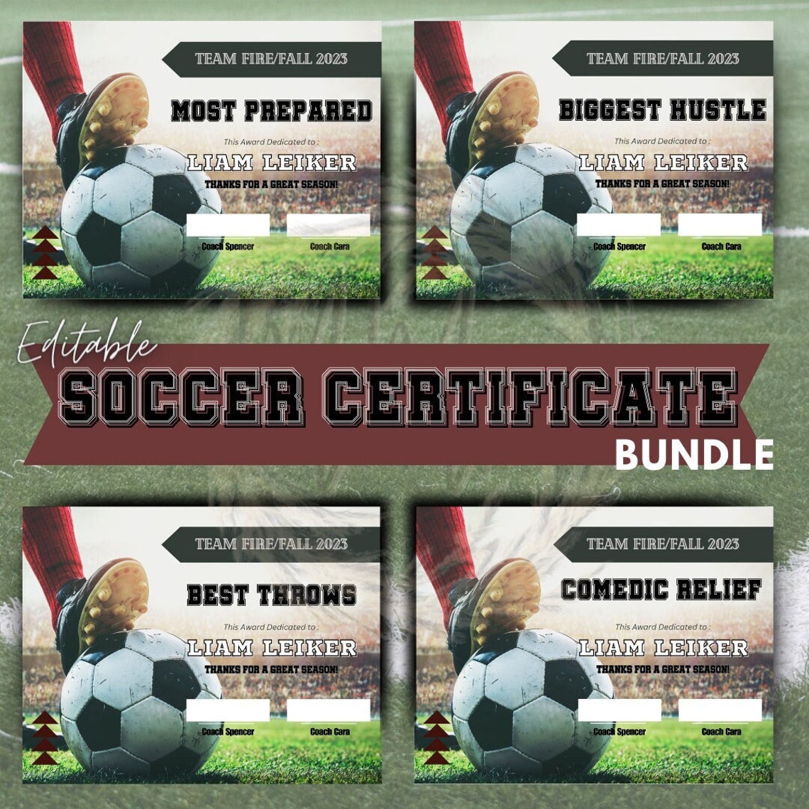 Editable Soccer Award Certificates, Award Ceremony Certificates, End of ...