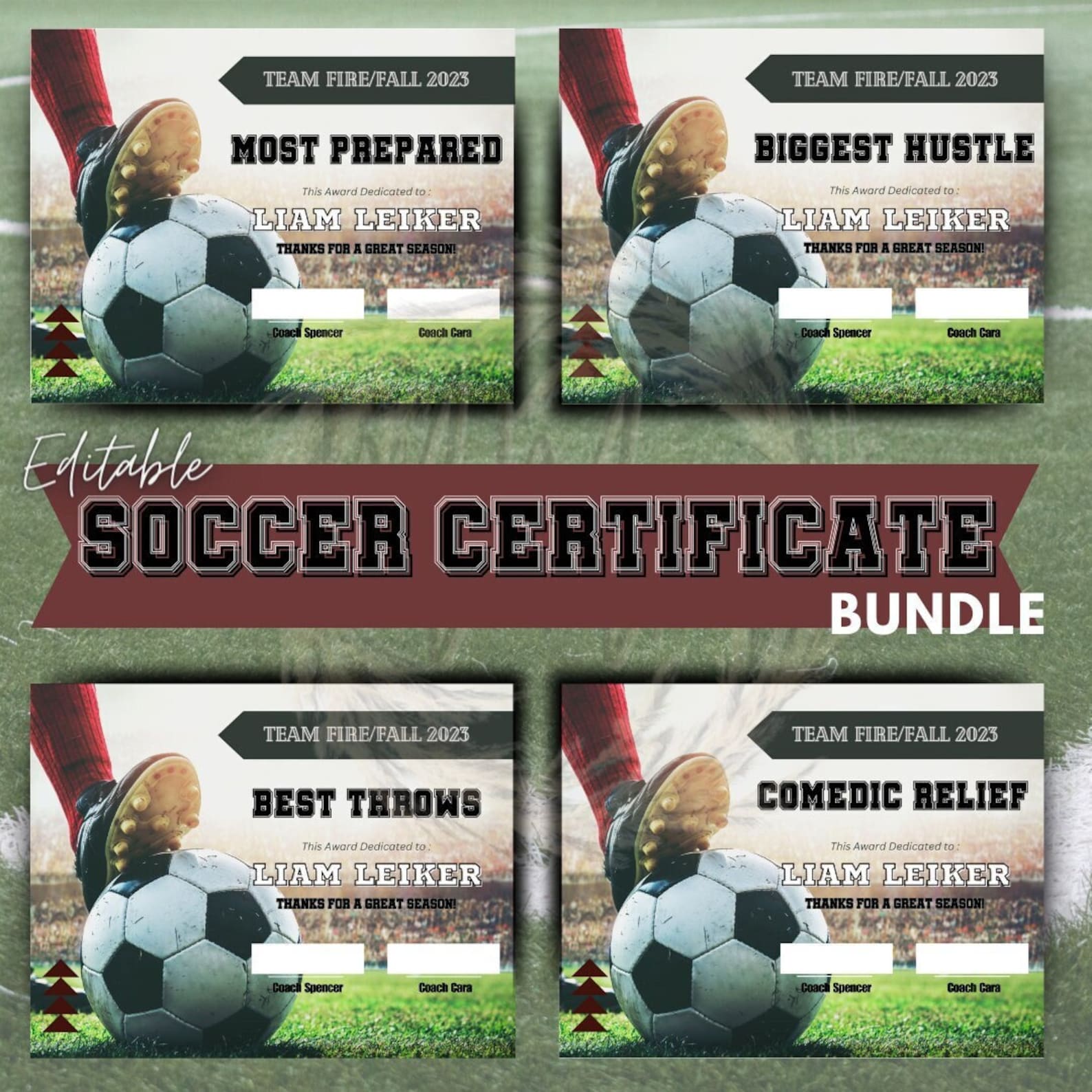 Editable Soccer Award Certificates, Award Ceremony Certificates, End of ...