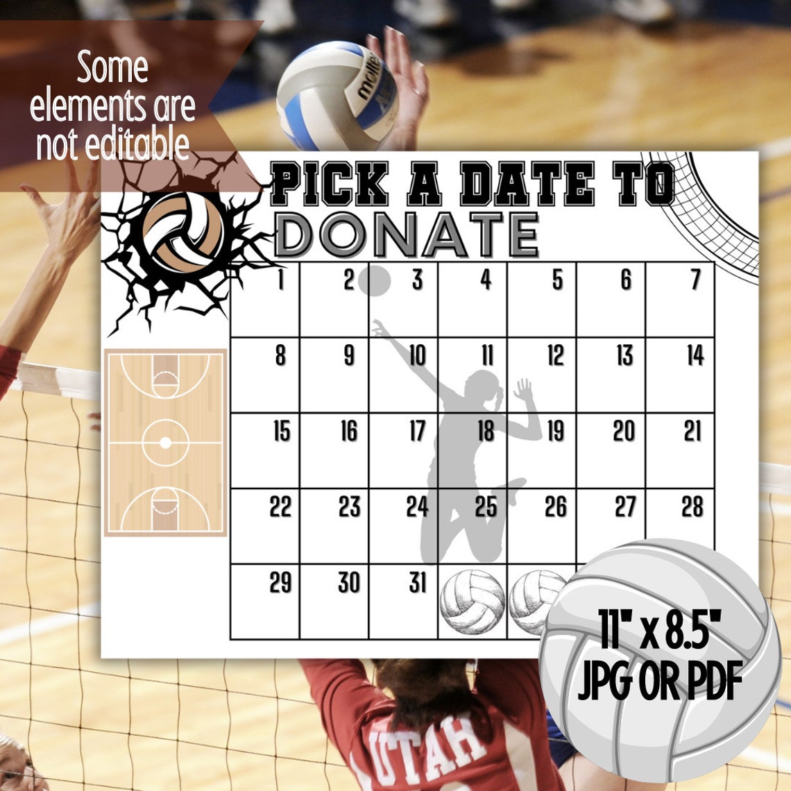 Editable Volleyball Calendar Fundraiser Template | Clear the Board ...