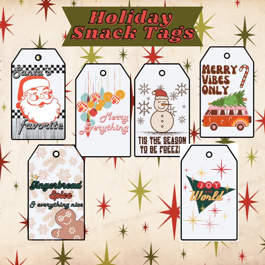 Merry Christmas Gift Tag Printable, Printable Retro Christmas Gift Tag ...