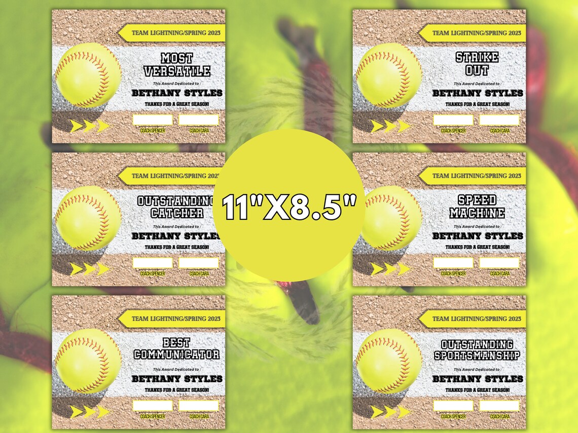 Editable Softball Award Certificates, Softball Team Awards, Softball ...