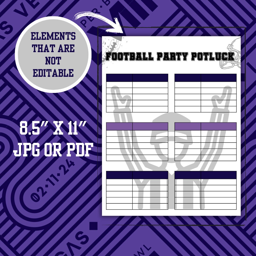 Super Bowl Potluck Sign up Sheet EDITABLE | Football Party Potluck Sign ...