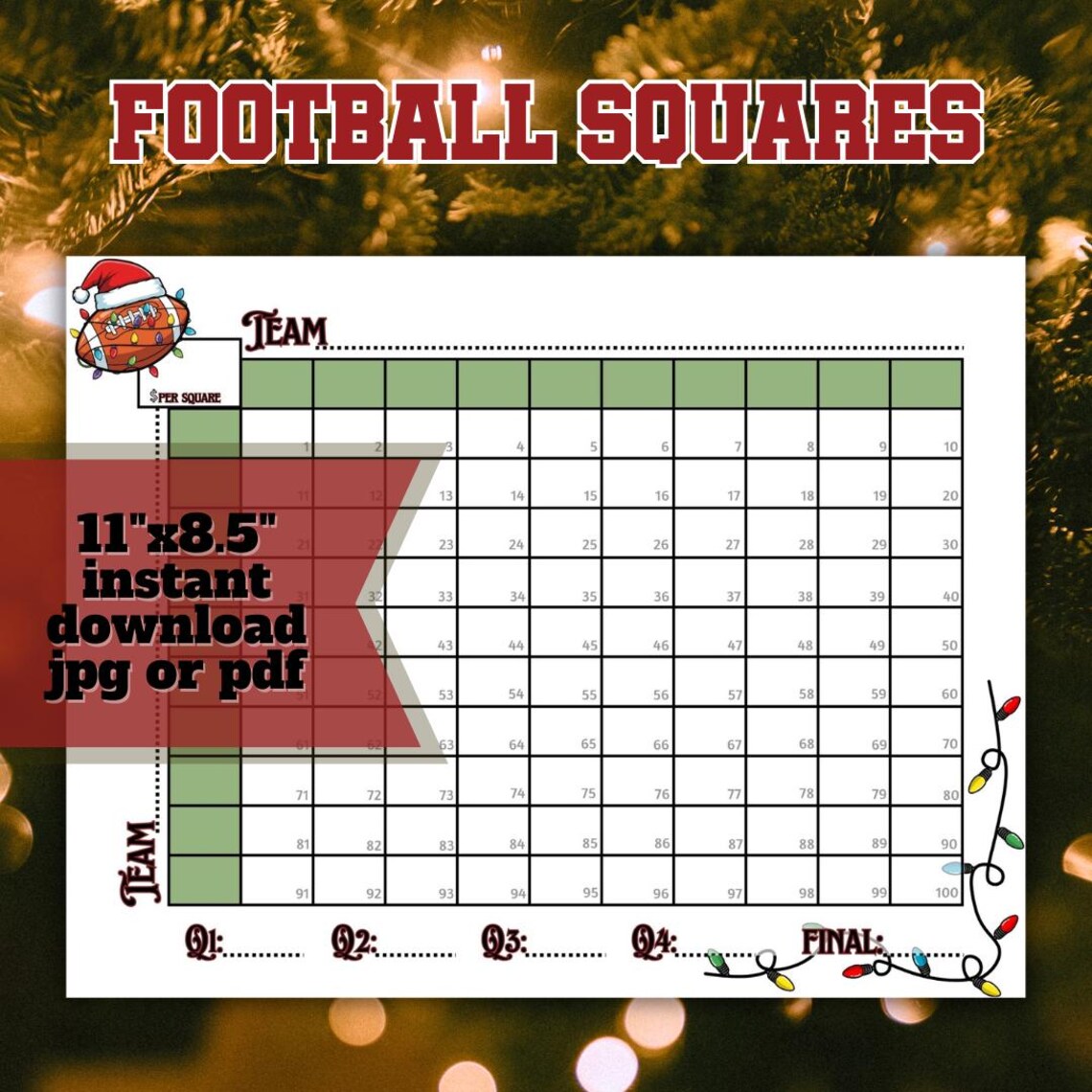 Christmas Football Squares Game | Instant Download | December Football ...