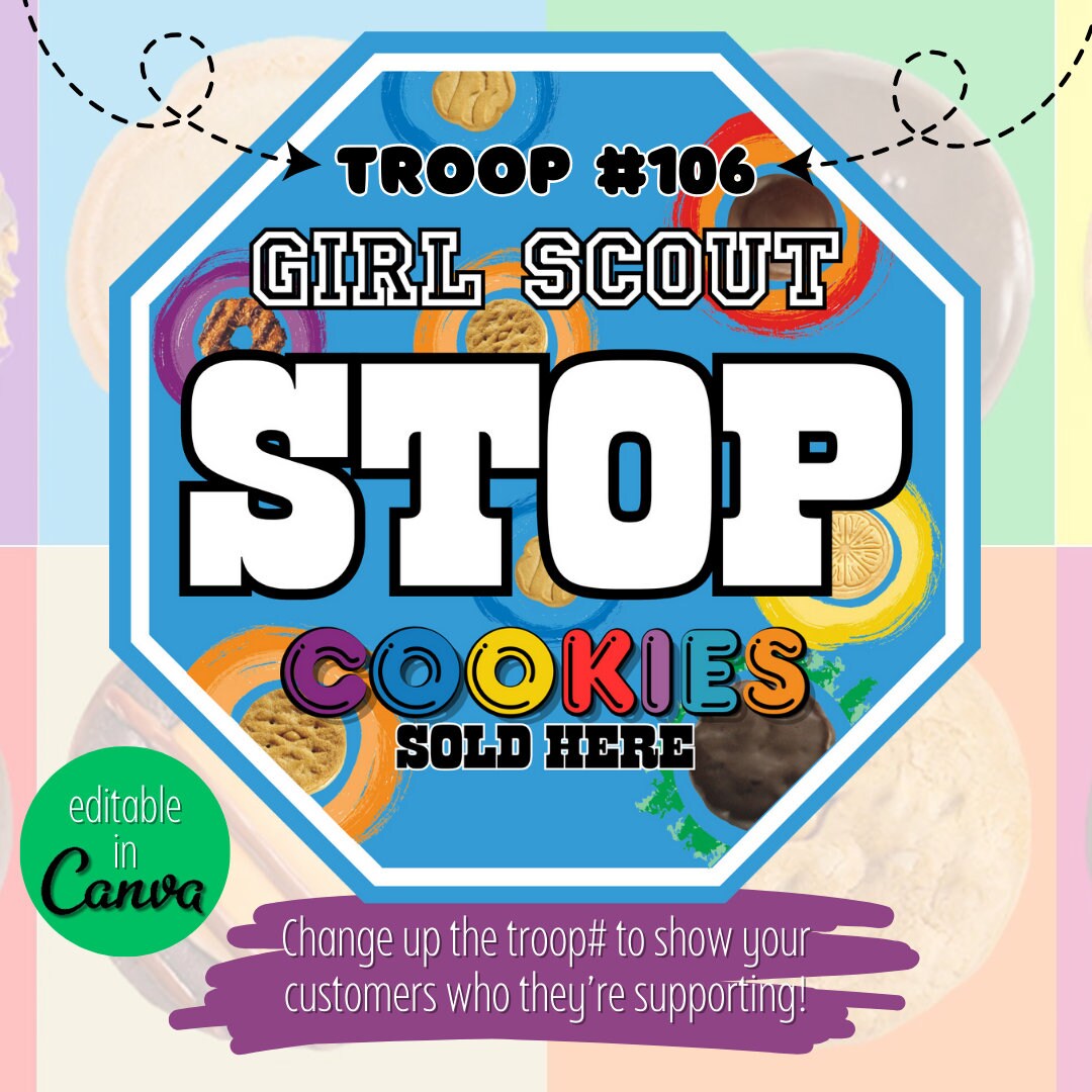 Scout Cookies Sign Template, Stop Cookies Here, Scout Printable Flyer ...