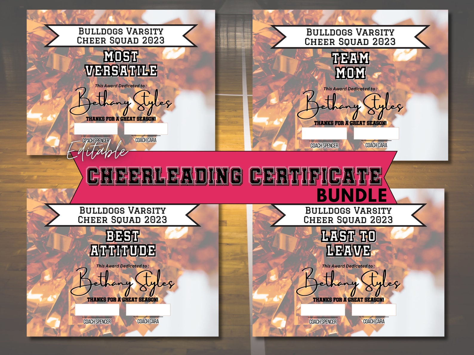Editable Cheerleading Award Certificates, Award Ceremony Certificates ...