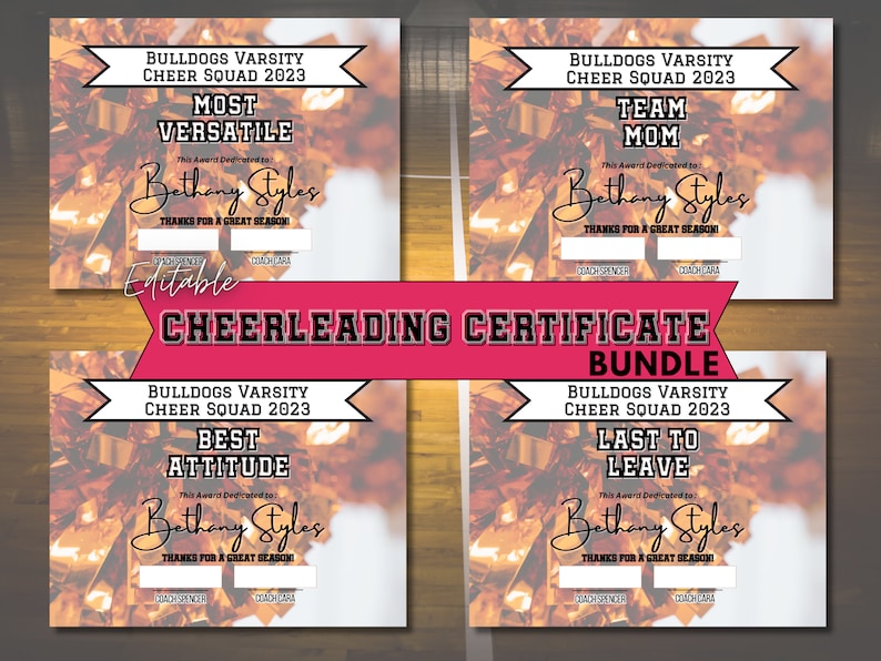 Editable Cheerleading Award Certificates, Award Ceremony Certificates ...