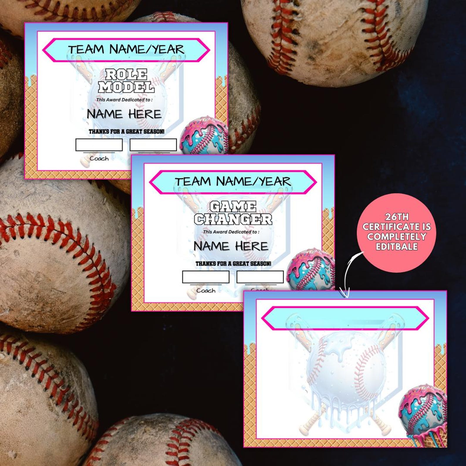 Editable Baseball Drip Award Certificates, Baseball Team Awards ...