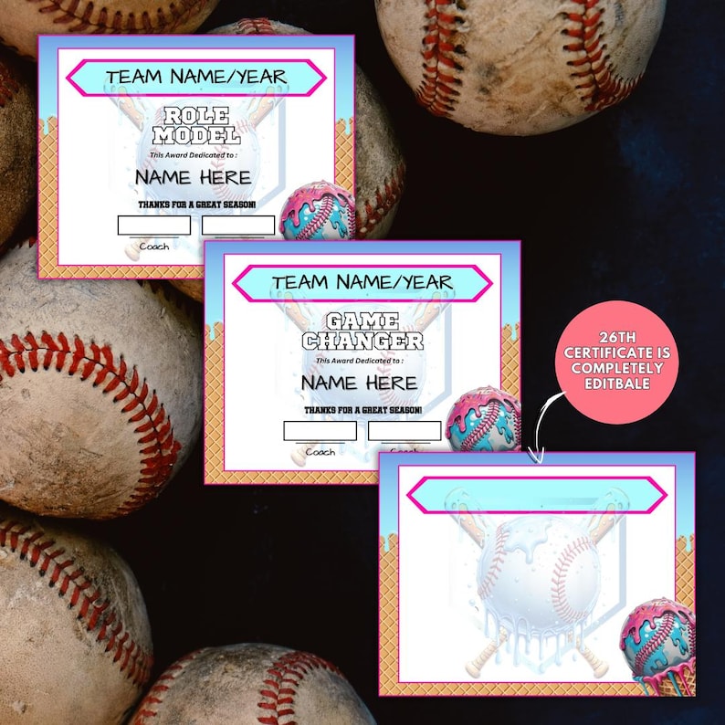 Editable Baseball Drip Award Certificates, Baseball Team Awards ...