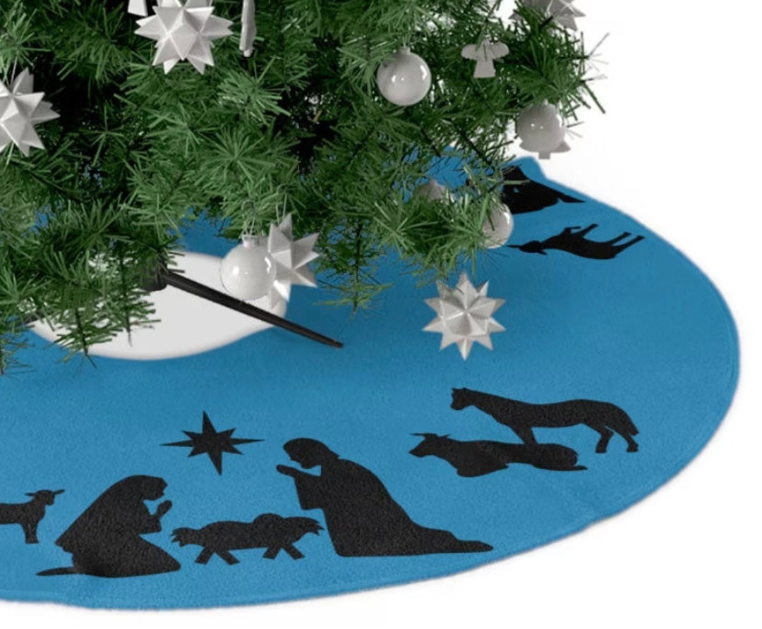 Nativity Tree Skirt - Blue Tree Skirt - Xmas Tree Skirt - Tree Collar ...