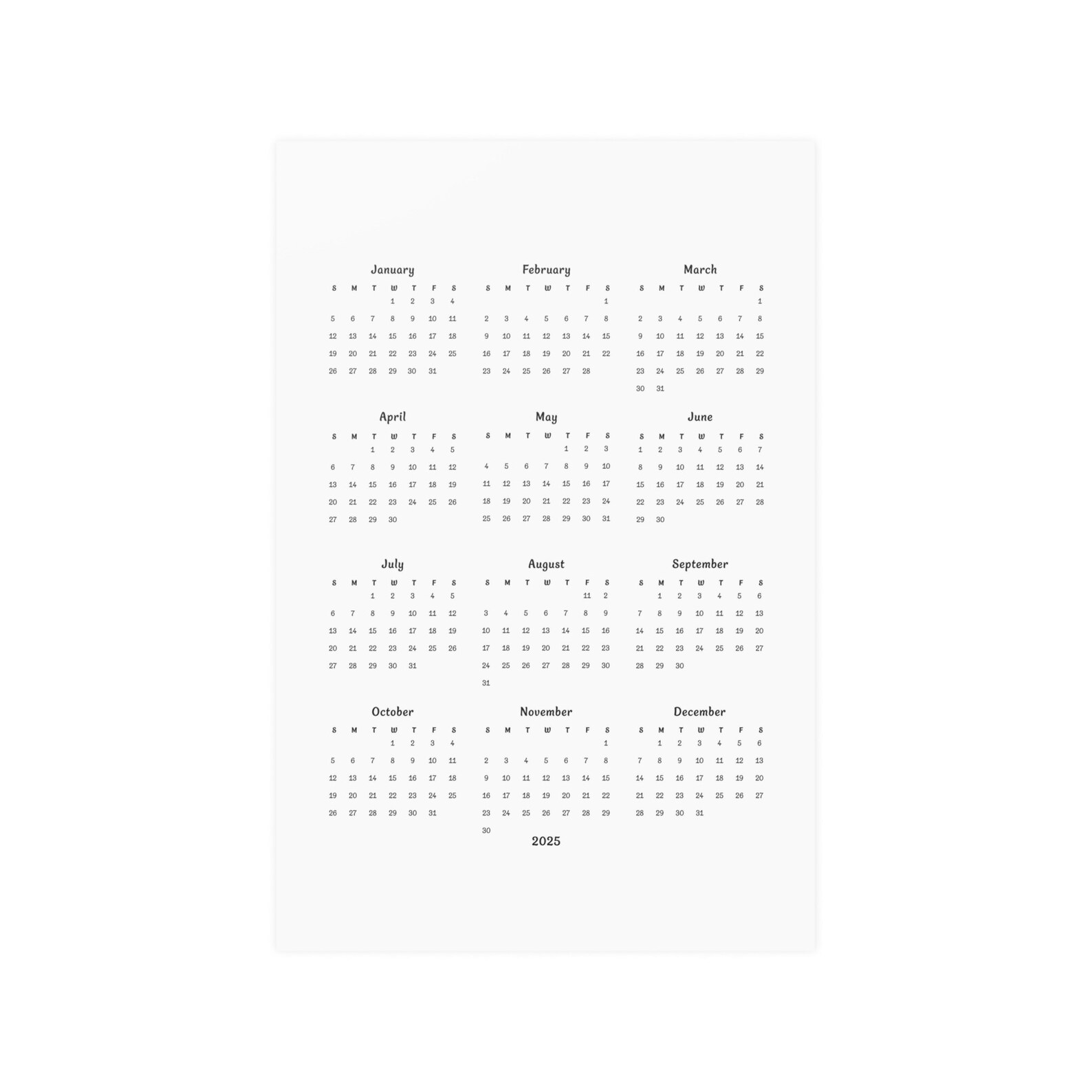 2025 Annual Wall Calendar - Year at a Glance Wall Calendar - Satin ...