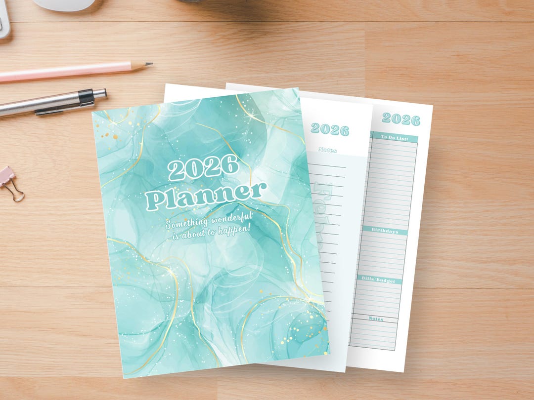 2026 Blue Teal Marble Printable Planner: Weekly & Monthly Layout PDF ...
