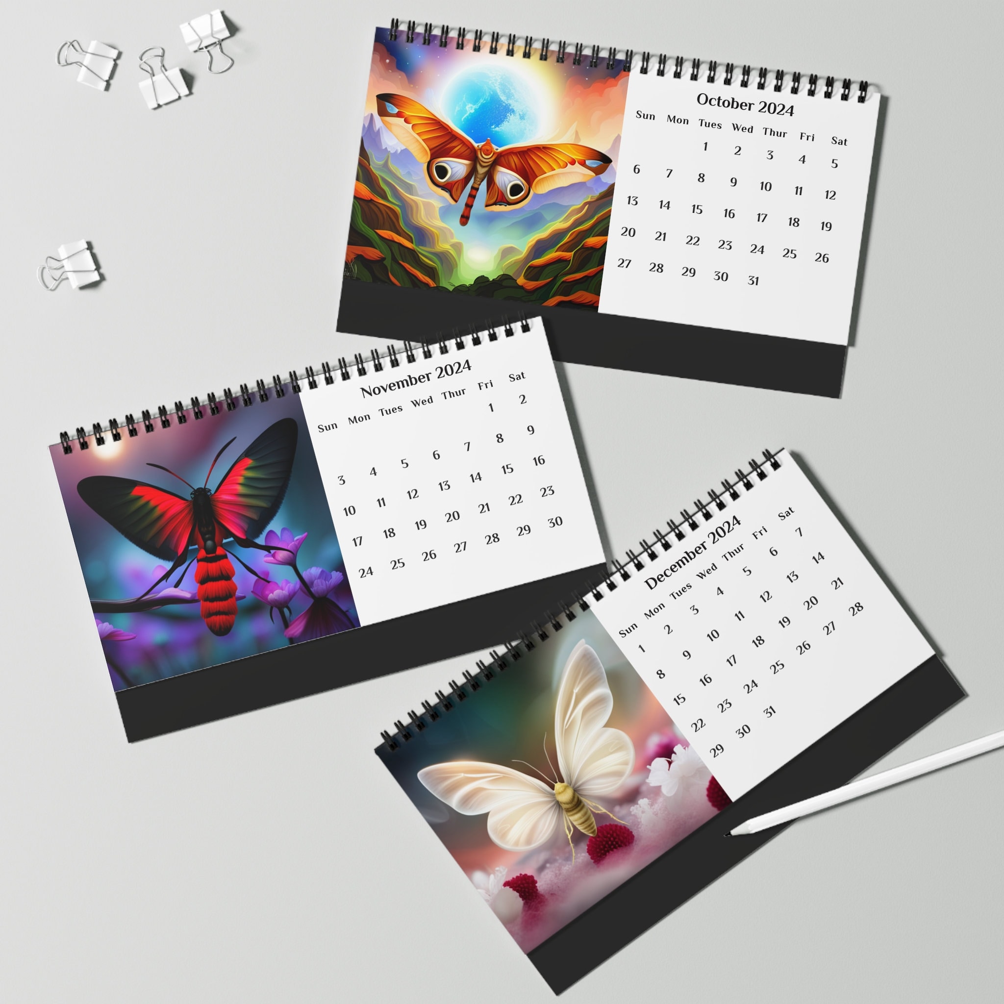 Butterfly Calendar, 2024- Flip Calendar - Desk Calendar - Fantasy Art ...