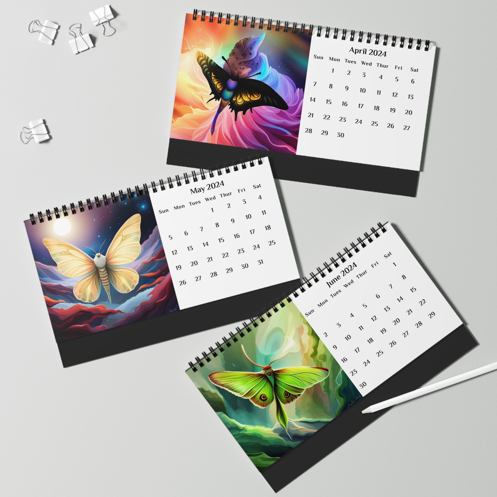 Butterfly Calendar, 2024- Flip Calendar - Desk Calendar - Fantasy Art ...