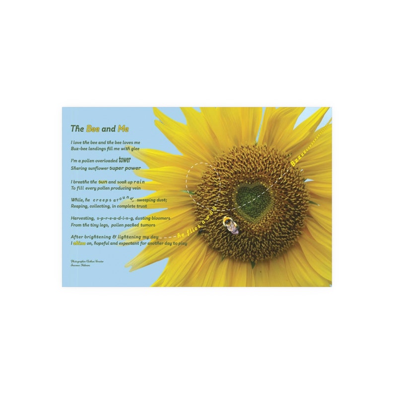 Sunflower Poster With Poem Honey Bee Wall Art Sunflower - Etsy