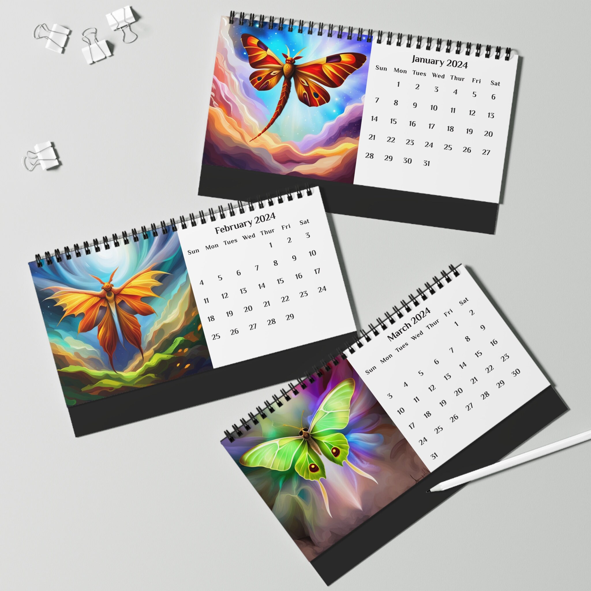 Butterfly Calendar, 2024- Flip Calendar - Desk Calendar - Fantasy Art ...