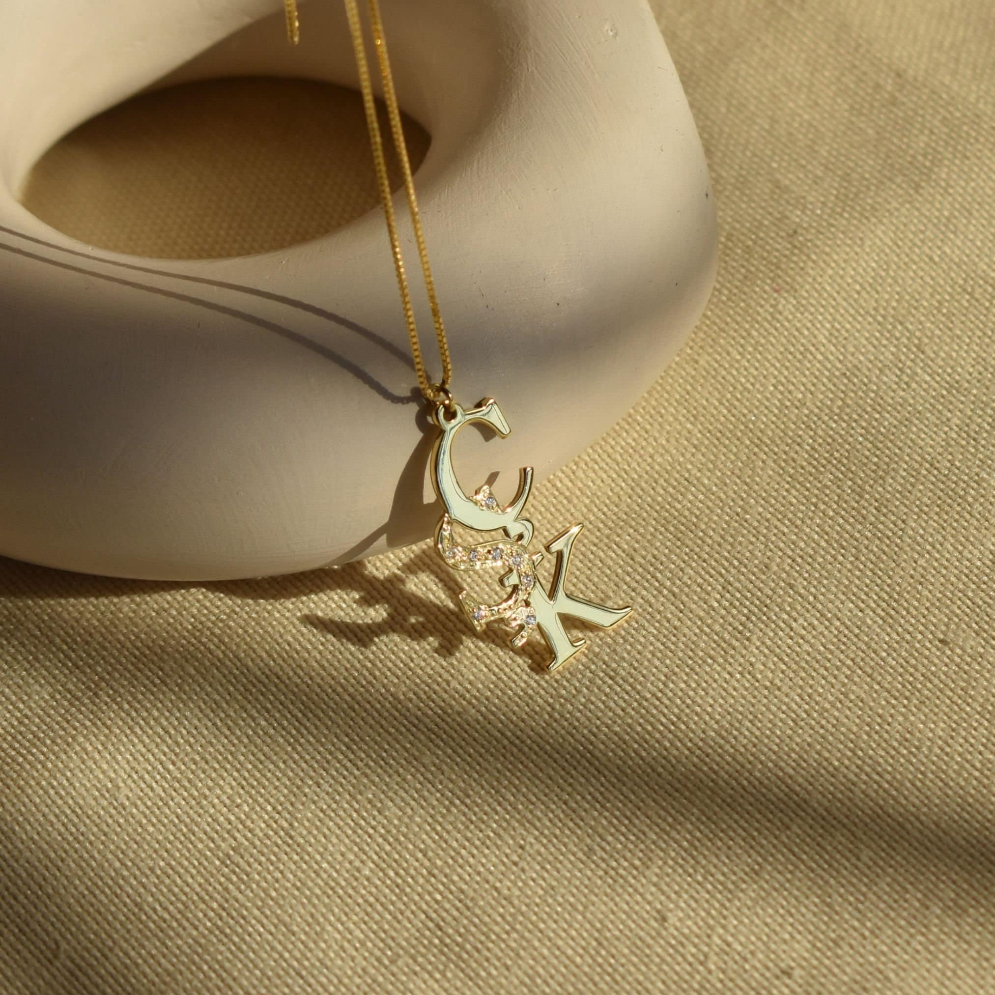 14K Solid Gold Initial Letter Necklace , Family Initial Letter Gold ...