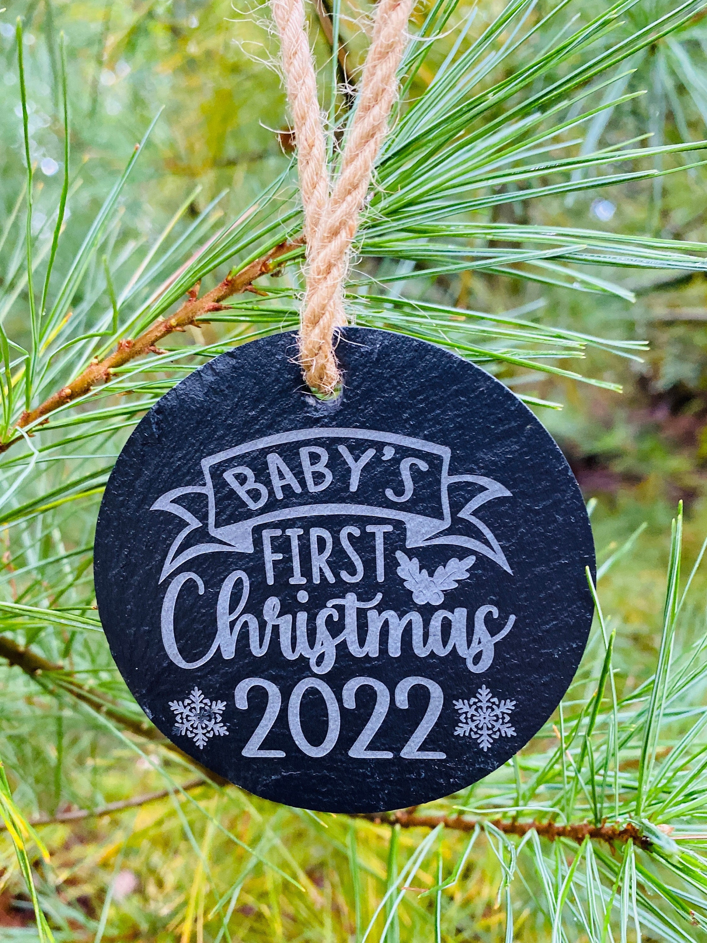 Slate Christmas Ornament 3" Circle With Rope - Custom Engraved - Etsy