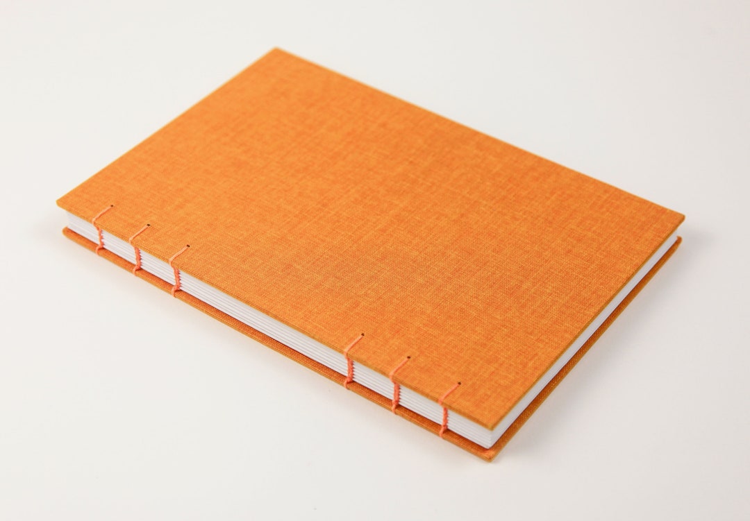 Handmade Journal, Bright Orange Book Cloth, Coptic Sketchbook - Etsy